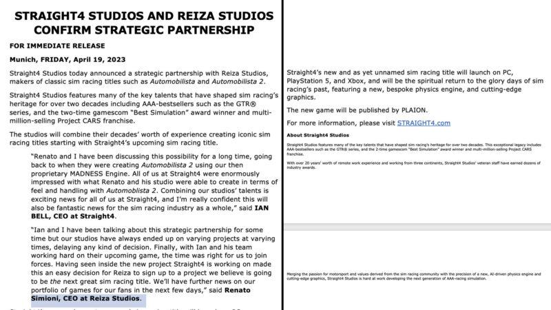 'Strategic Partnership' now formed between Straight4 Studios and Reiza ...